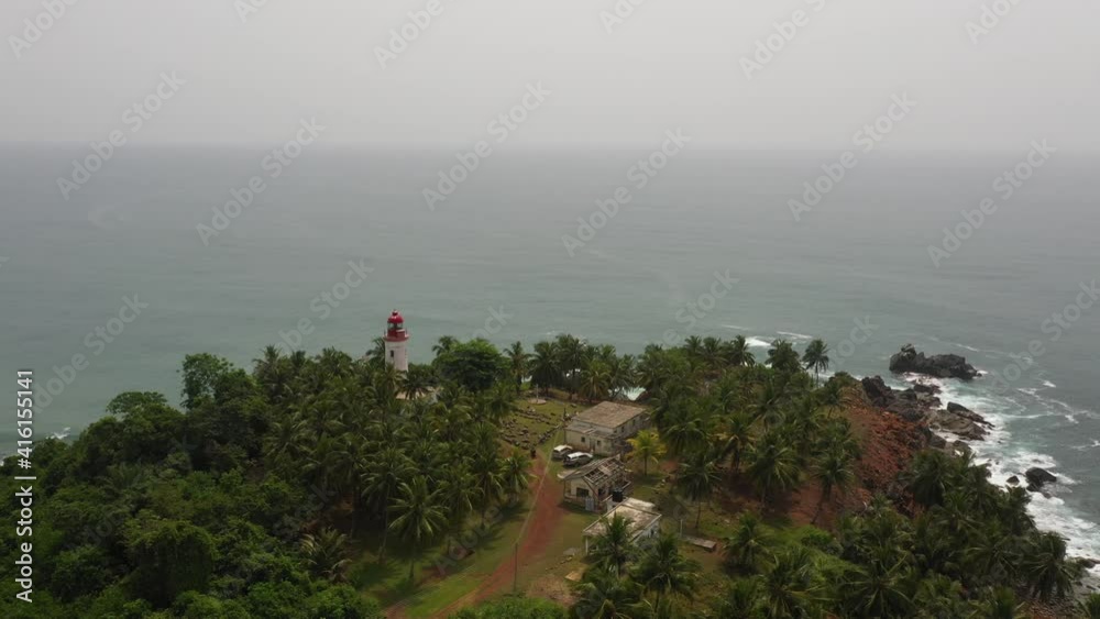 Aerial Cape Three Points peninsula lighthouse Ghana. Southernmost tip ...