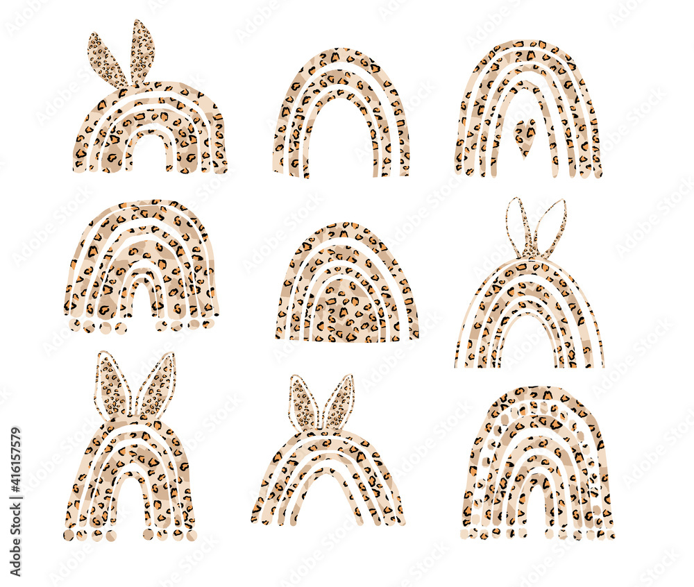 Leopard boho rainbows clipart. Modern various rainbow illustrations ...
