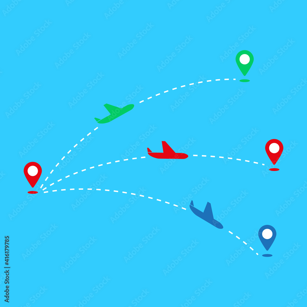 World map with flight routes airplanes in vector. plane and its track ...
