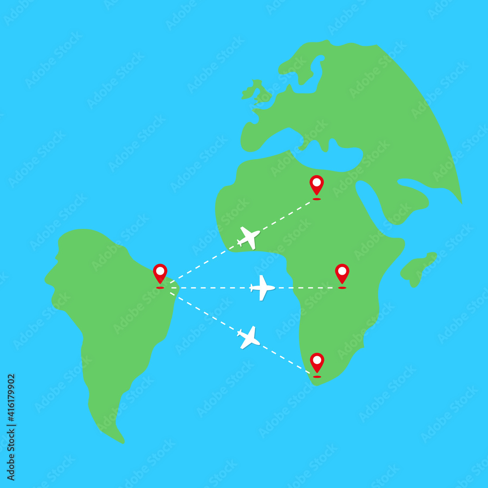 World map with flight routes airplanes in vector. plane and its track ...