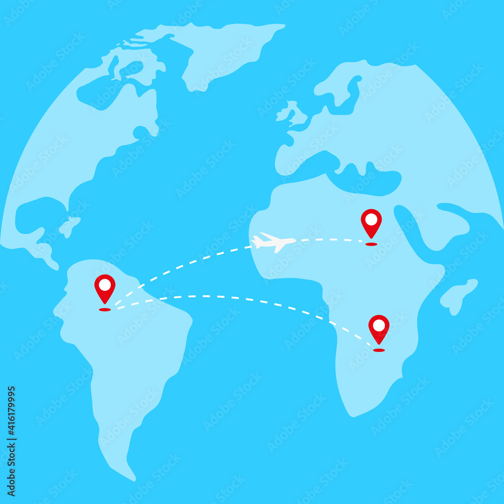 World map with flight routes airplanes in vector. plane and its track ...