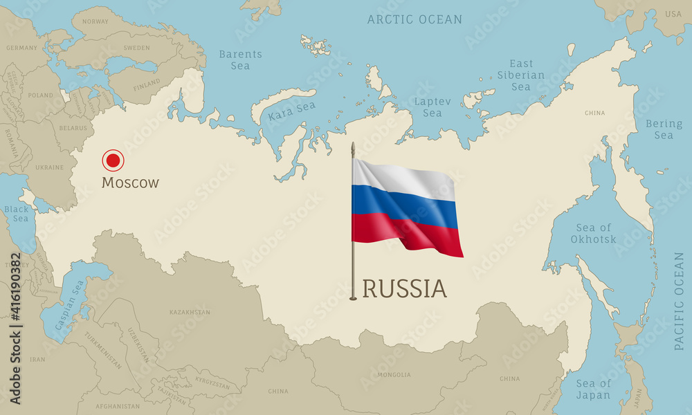Highly detailed map of Russia territory borders, East European country ...