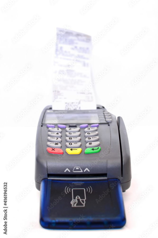 Pos payment terminal print long store receipt with qr code for purchase ...