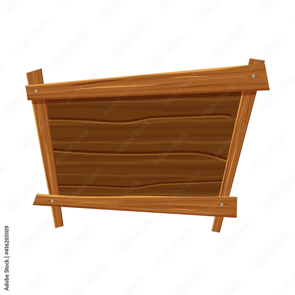 Wood frame in cartoon style, empty banner, cracked menu template ...