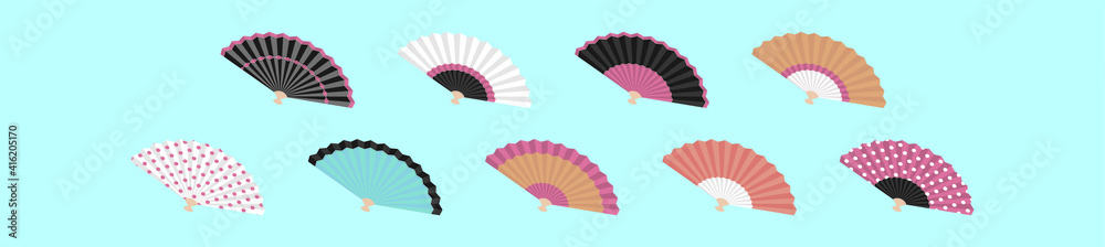 set of spanish fan cartoon icon design template with various models ...