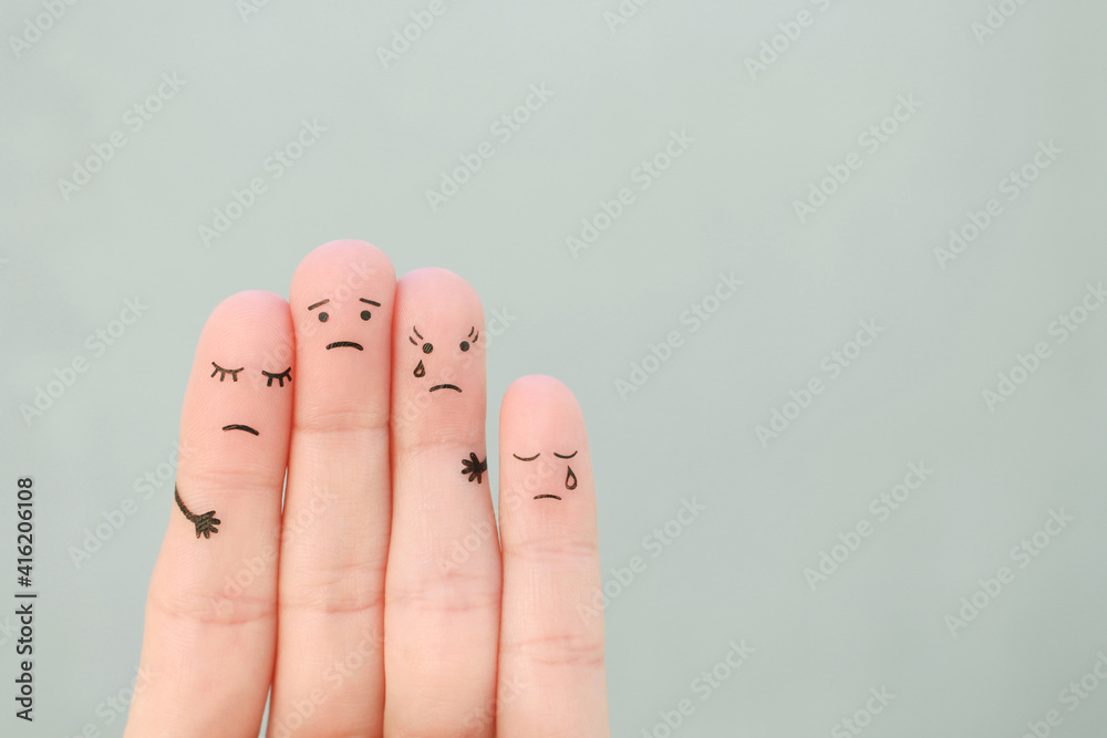 Fingers art of sad family. Concept of support in difficult situations ...