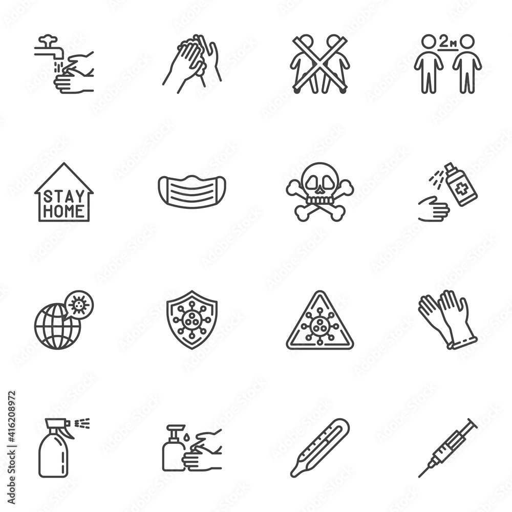 Coronavirus prevention line icons set, outline vector symbol collection ...