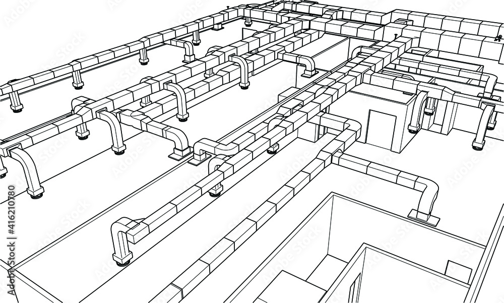 architectural illustration of ductwork system in BIM vector Stock ...