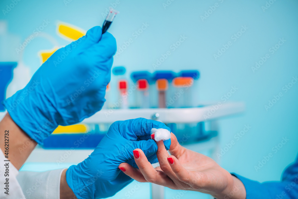 Finger Prick Blood Draw. Nurse Taking Blood Sample from Patient’s ...