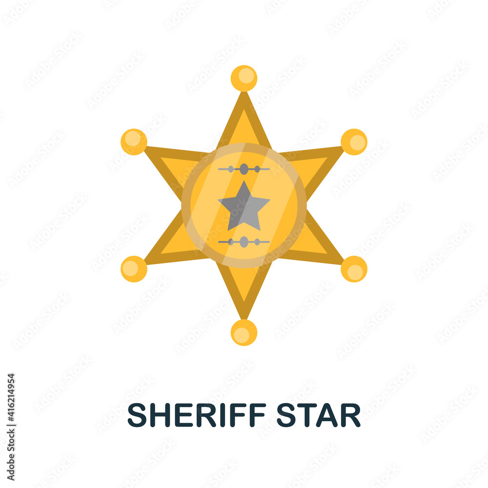 Sheriff Star flat icon. Color simple element from wild west collection ...
