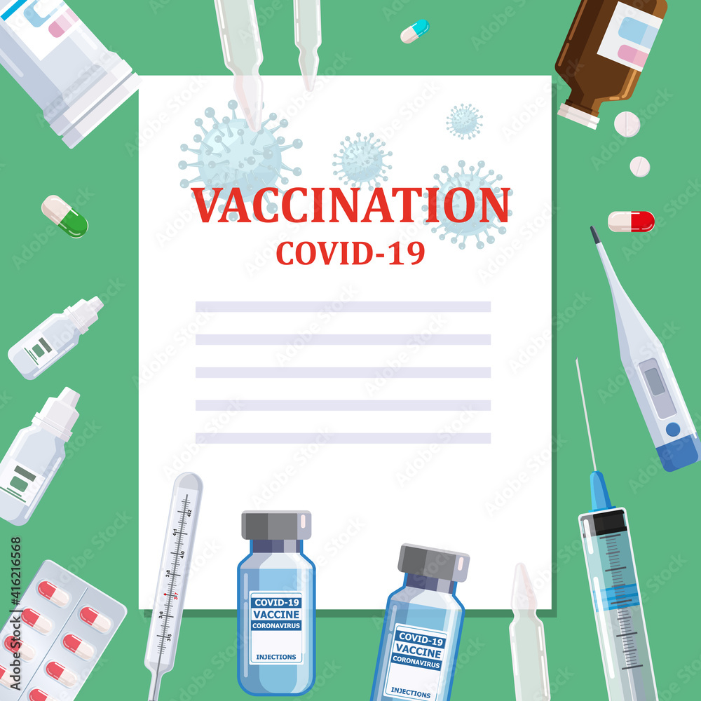 Covid-19 coronavirus Vaccination poster template concept, text place ...