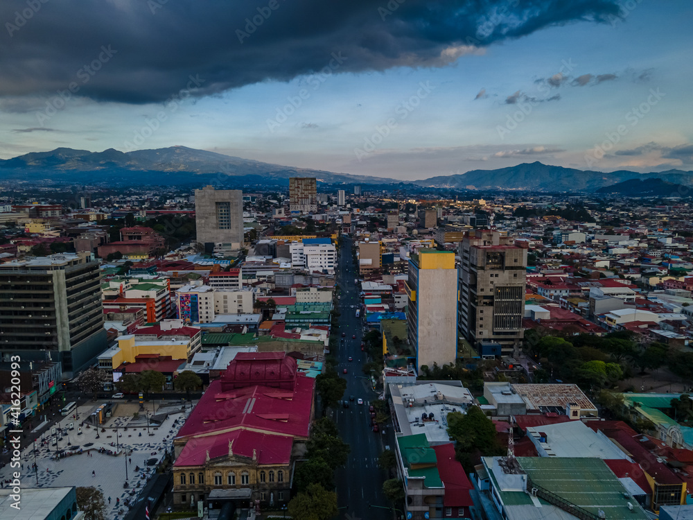 Beautiful aerial view of the City of San Jose Costa Rica, Its park ...