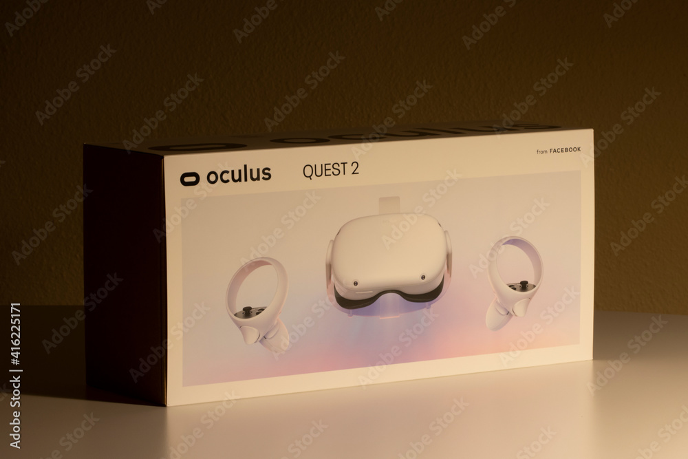 Portland, OR, USA - Feb 22, 2021: Closeup of the Oculus Quest 2 box ...