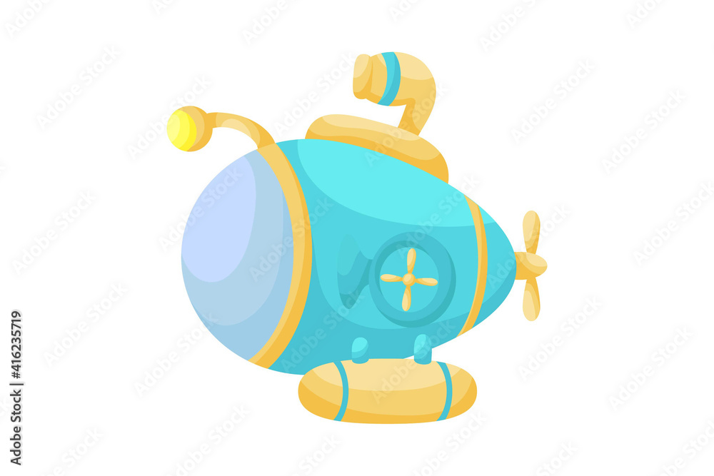 Cute blue submarine with periscope on white background. Cartoon ...