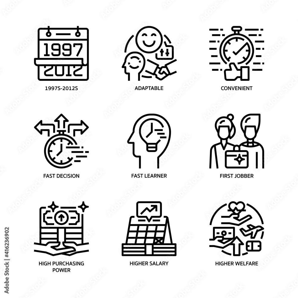 Generation Z Icons Set Stock Vector | Adobe Stock