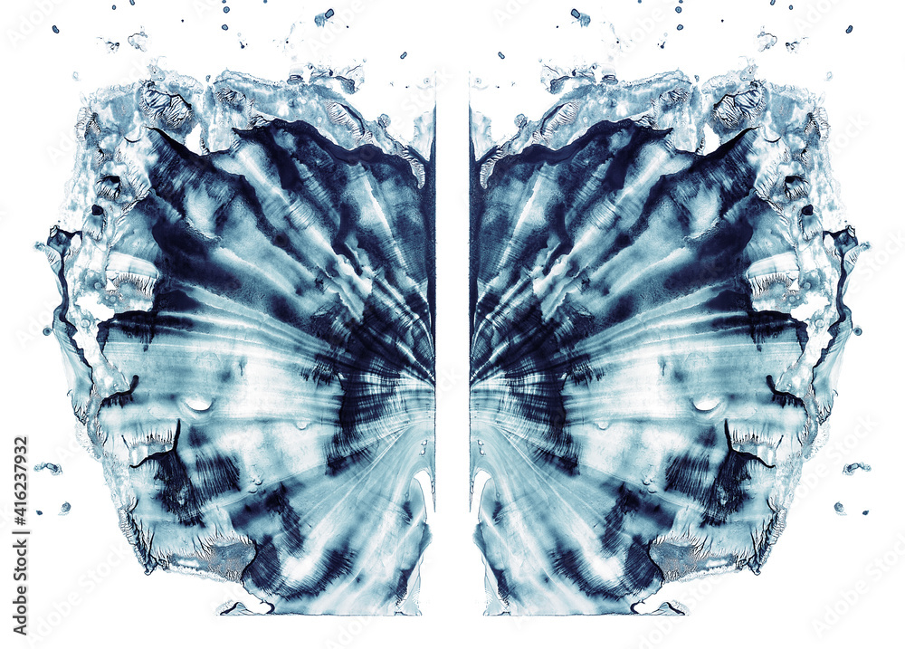Rorschach test isolated on white illustration, random abstract blue ...