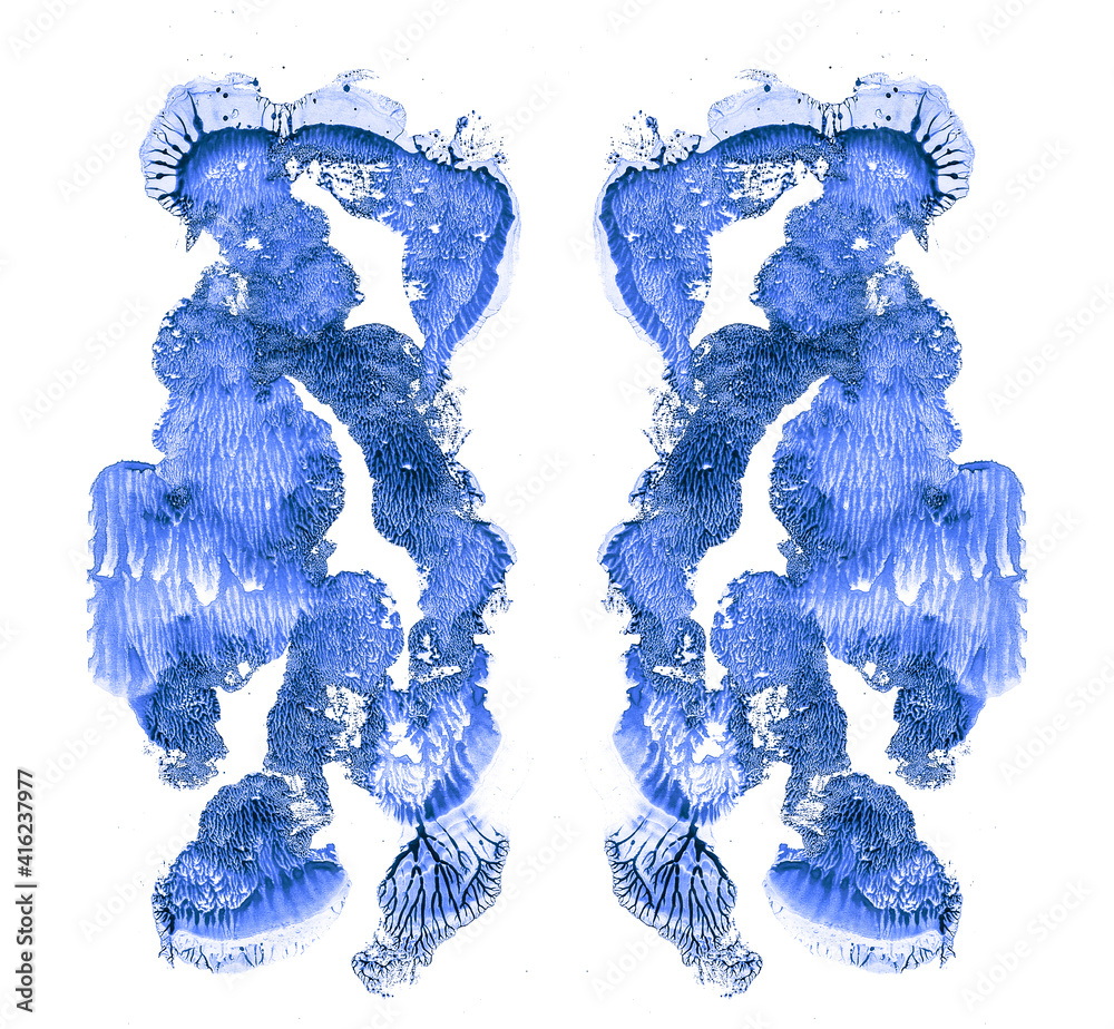 Rorschach test isolated on white illustration, random abstract blue ...