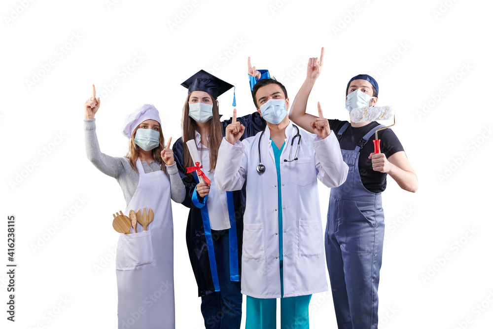 Chef, Graduated girl, doctor and painter man, group of various ...