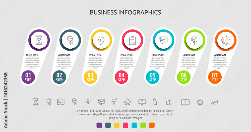 Business vector infographic circles for seven label, diagram, graph ...