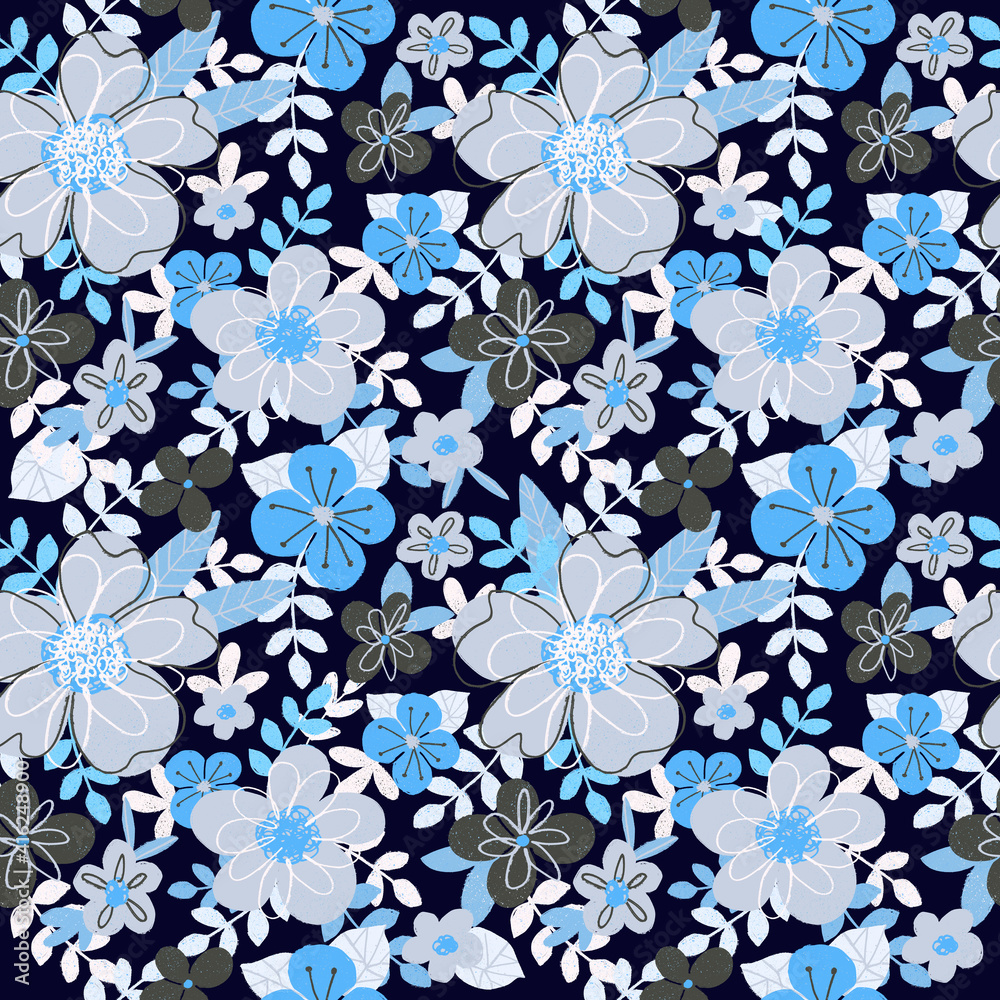 random blue color palette flower pattern, textile design Stock ...