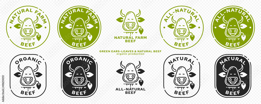 Product packaging concept. Labeling - natural farm beef. Cow head icon ...
