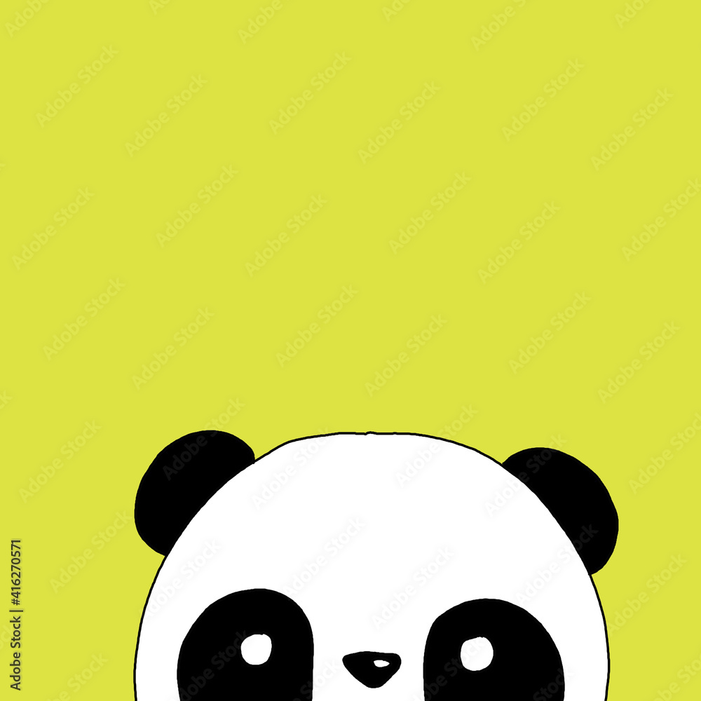 mini series of hand drawing panda animals on lemon green background ...