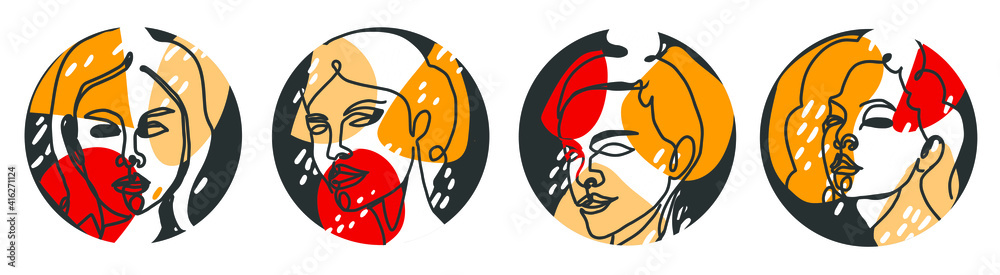 face of the person hand drawn with one line art and abstract shape ...