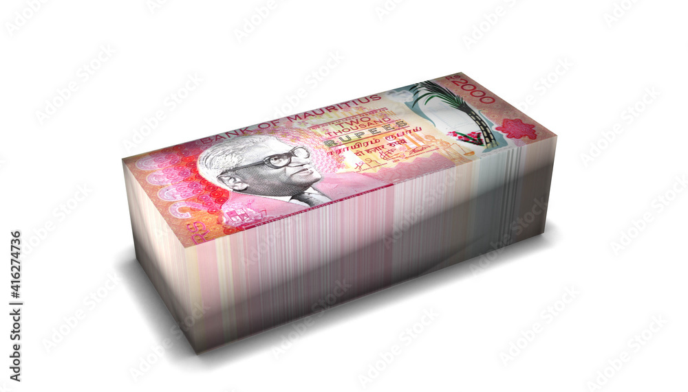 Mauritius 2000 Rupee Banknotes Money Stack on White Background Stock ...