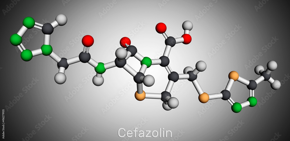 Cefazolin, cefazoline, cephazolin molecule. It is s beta-lactam ...