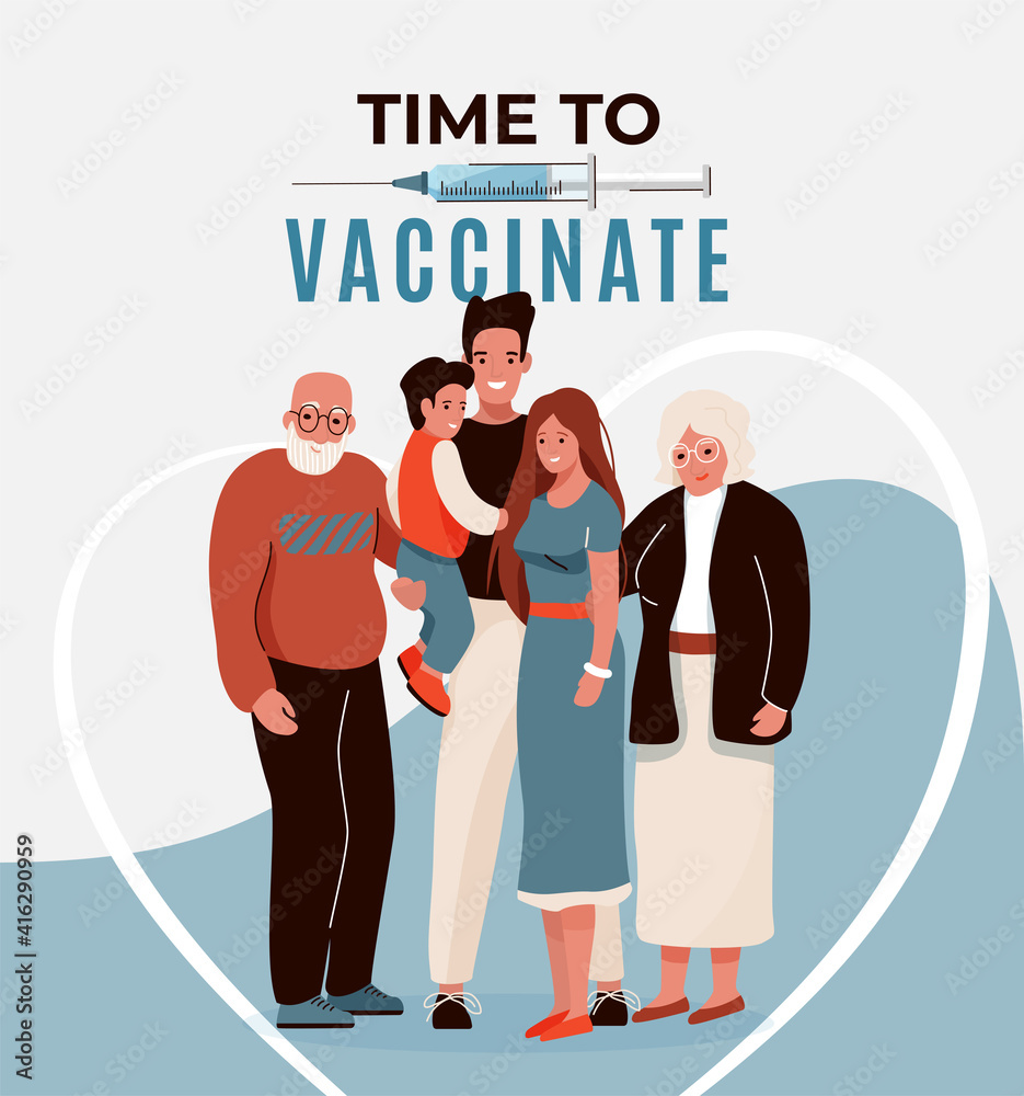 Family vaccine, safety concept vector poster background. Time to ...