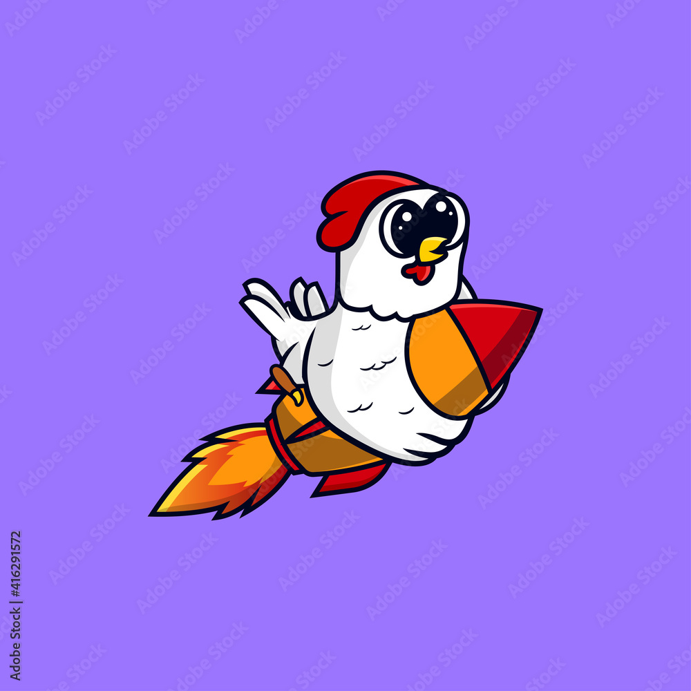 Cute Chicken fly with rocket.Cute mascot character logo. business logo ...