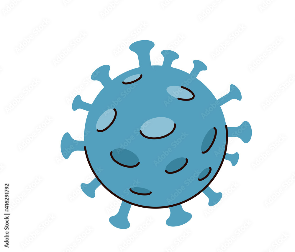 Coronavirus vector illustration in blue color, simple flat cartoon ...
