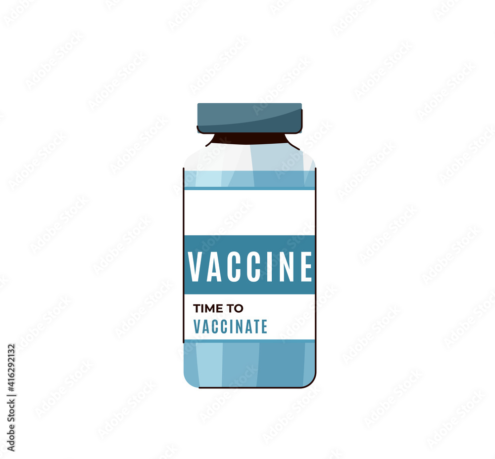 Medical vial, bottle with vaccine vector illustration in blue color ...