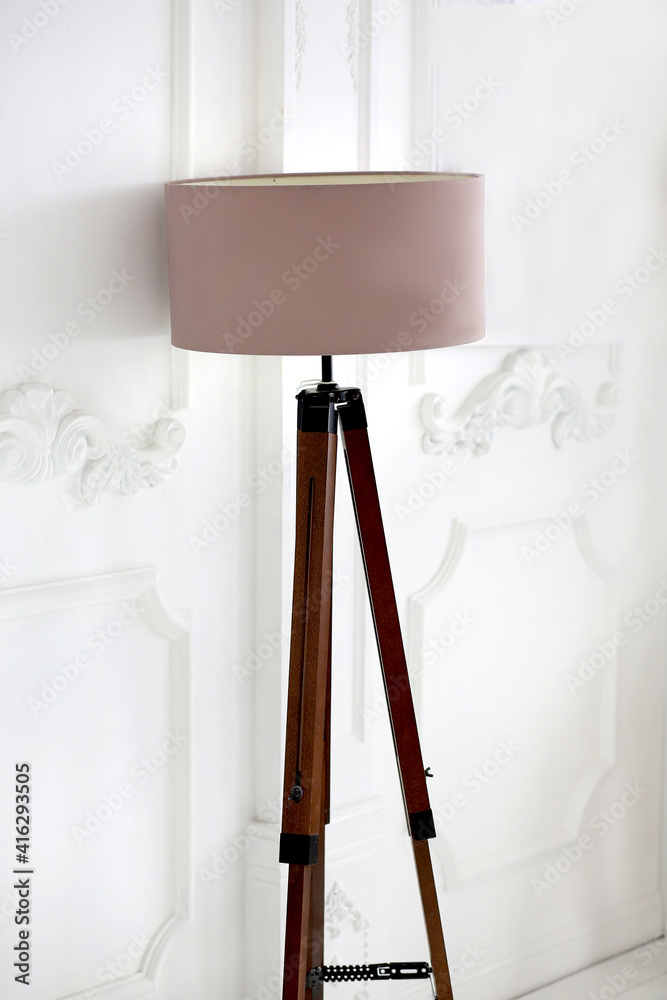 Beige floor lamp on a high leg in the room. Interior and design ...