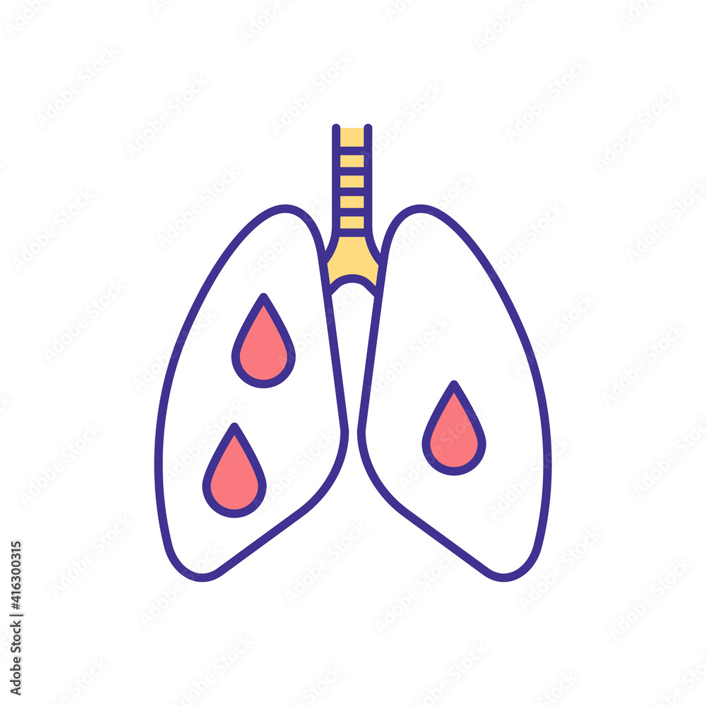 Bleeding into lungs RGB color icon. Coughing up blood. Pulmonary ...