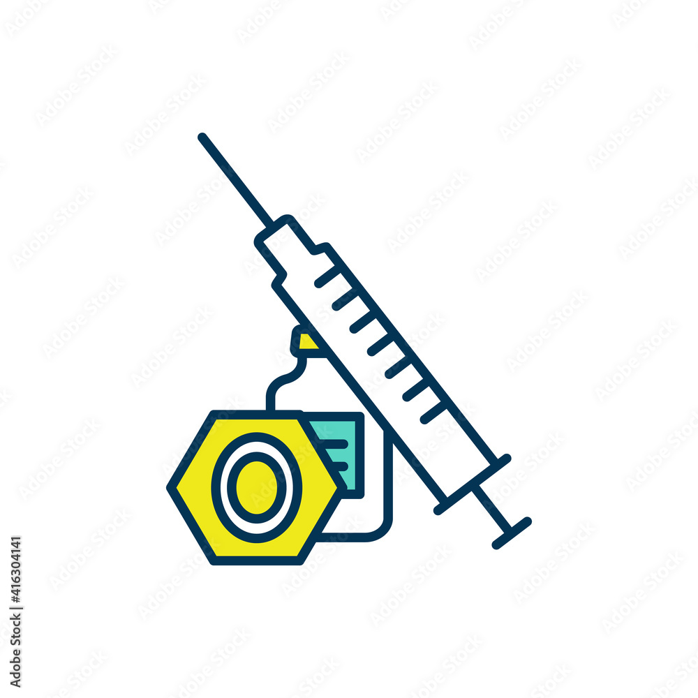 Injection therapy RGB color icon. Medication delivering through needle ...