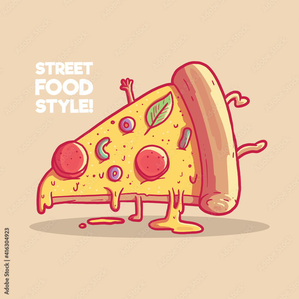 Pizza Slice dancing vector illustration. Fast food, dance, brand design ...