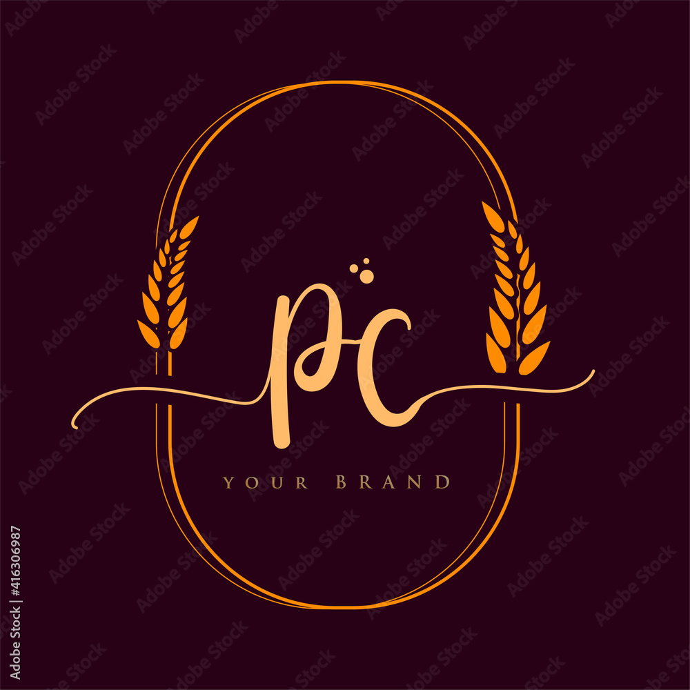 PC Initial handwriting logo. Hand lettering Initials logo branding with ...