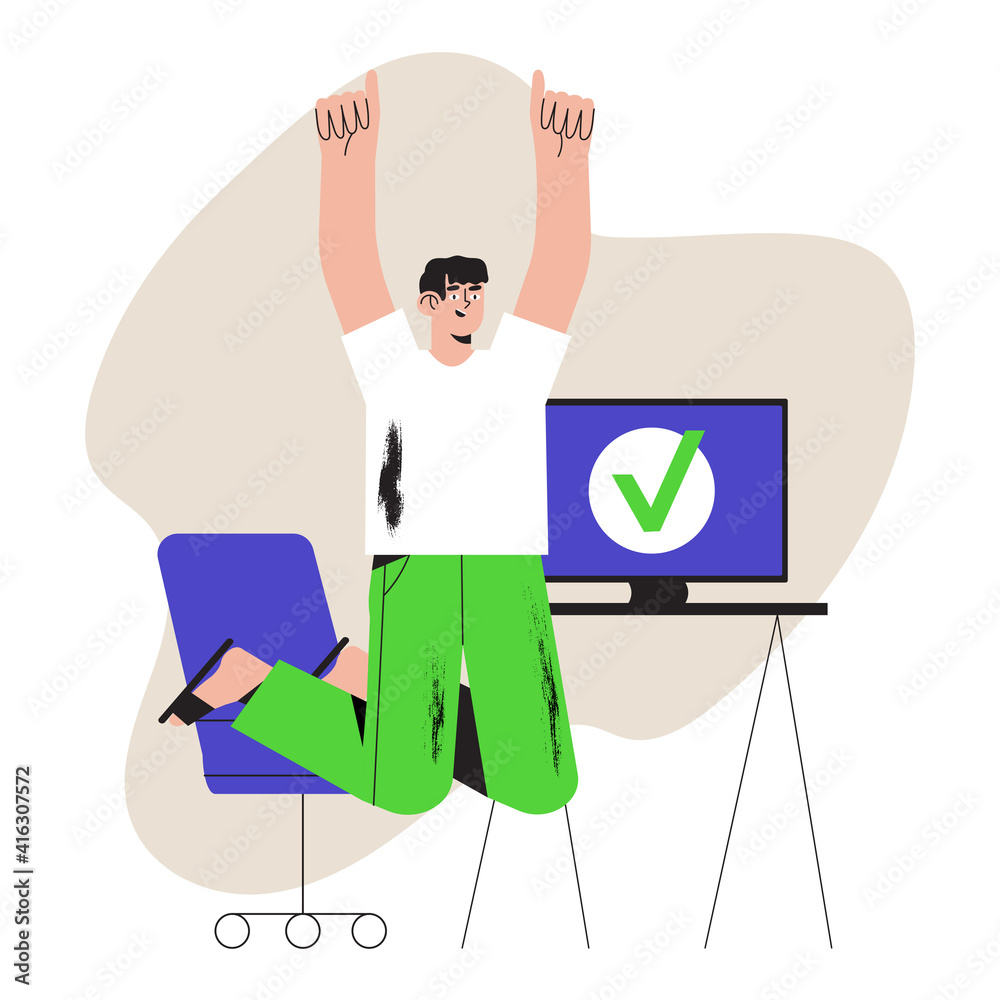 Vector ilustration of happy male worker or businessman completed task ...