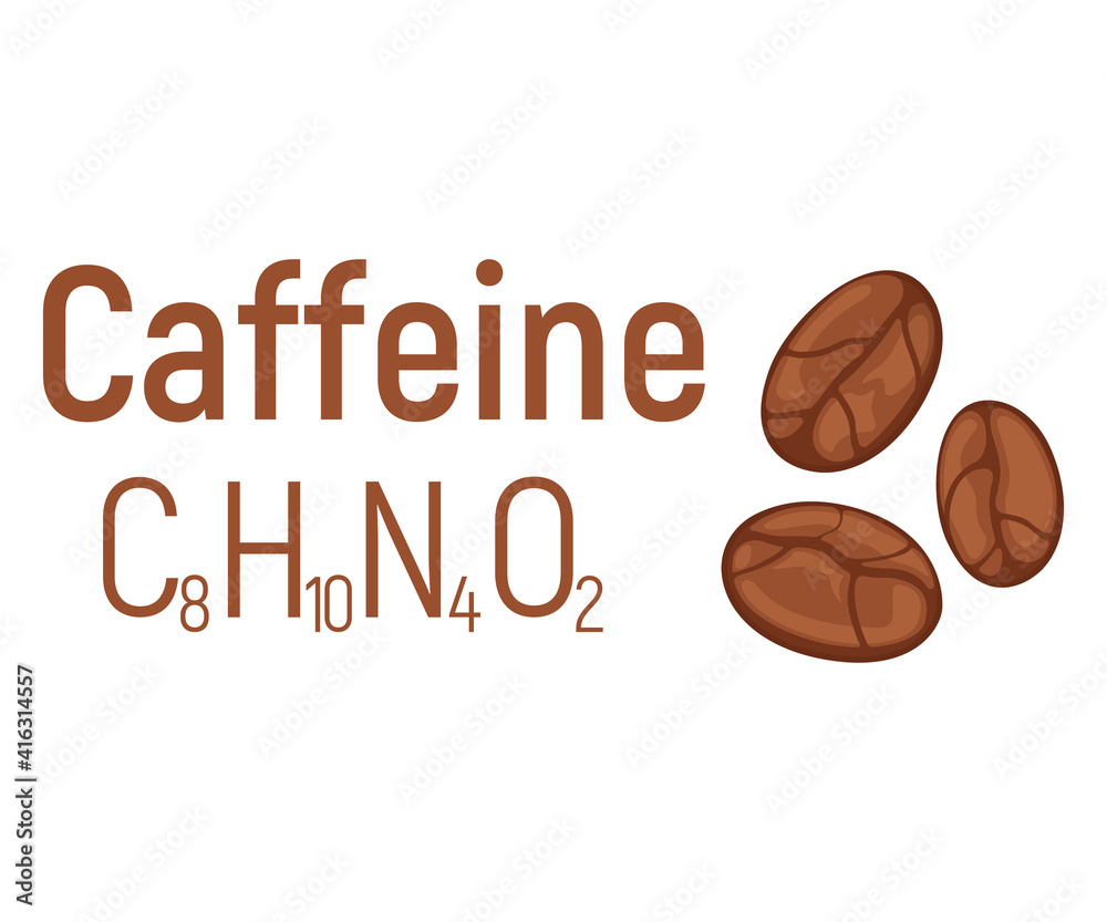 Caffeine concept chemical formula icon label, text font vector ...