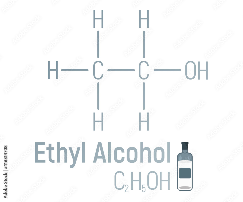 Ethyl spirit alcohol concept chemical formula icon label, text font ...