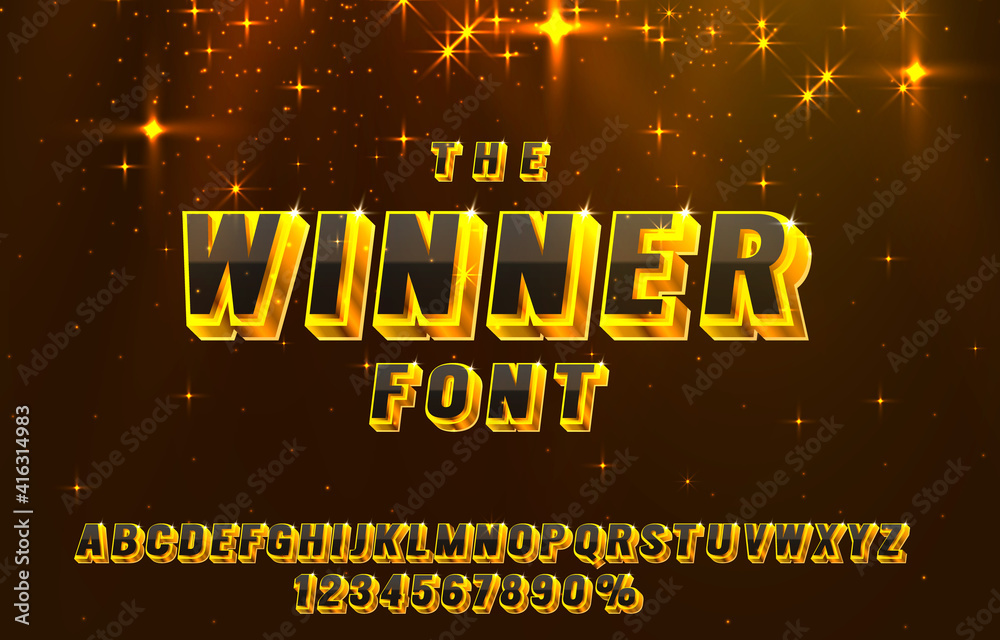 Winner font set collection, letters and numbers symbol. Vector Stock ...