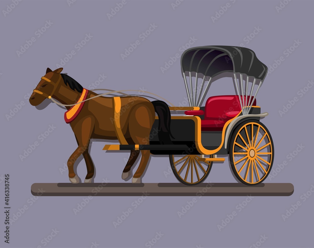 Horse Cart vintage transportation symbol concept cartoon illustration ...