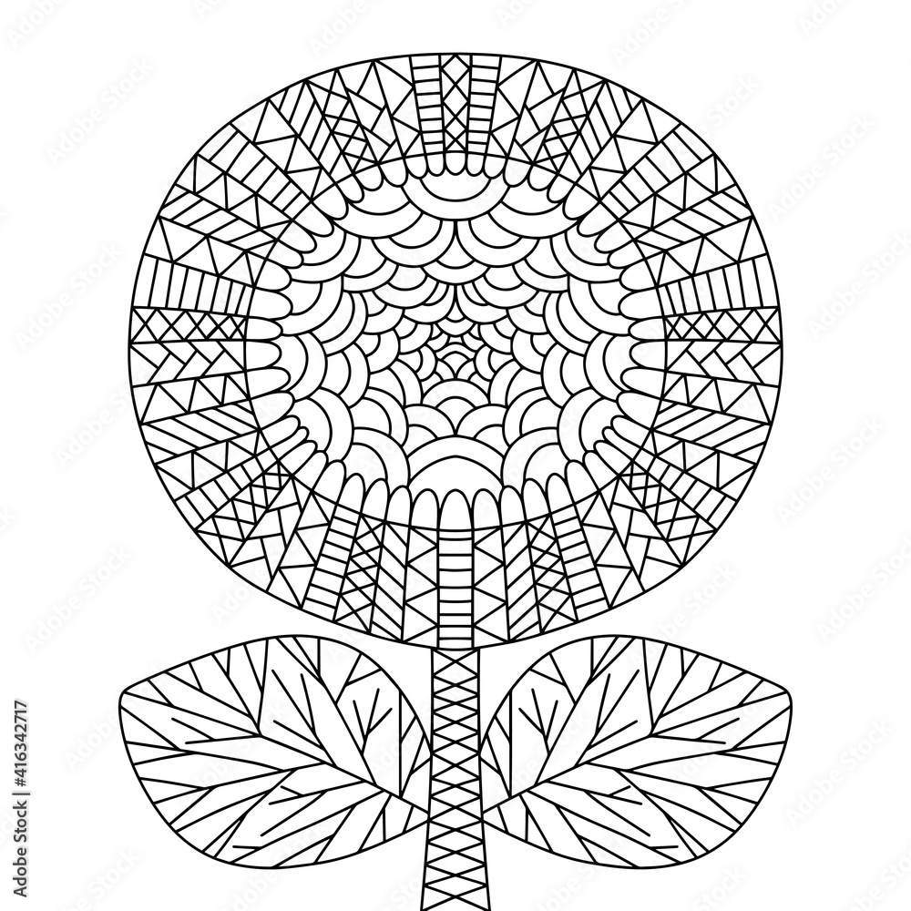 Circle flower coloring page for kids and adults stock vector ...