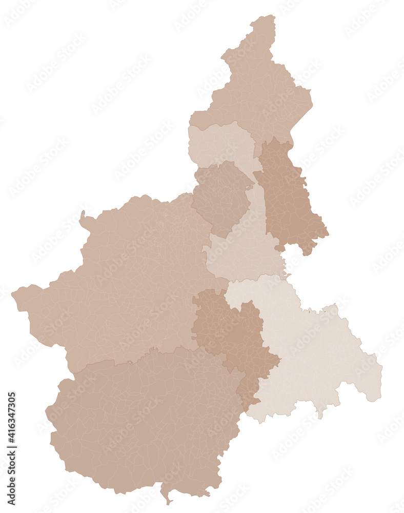 Piedmont map, division by provinces and municipalities. Closed and ...