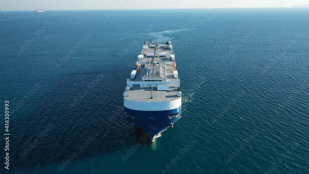 Aerial drone video of huge car carrier ship RO-RO (Roll on Roll off ...
