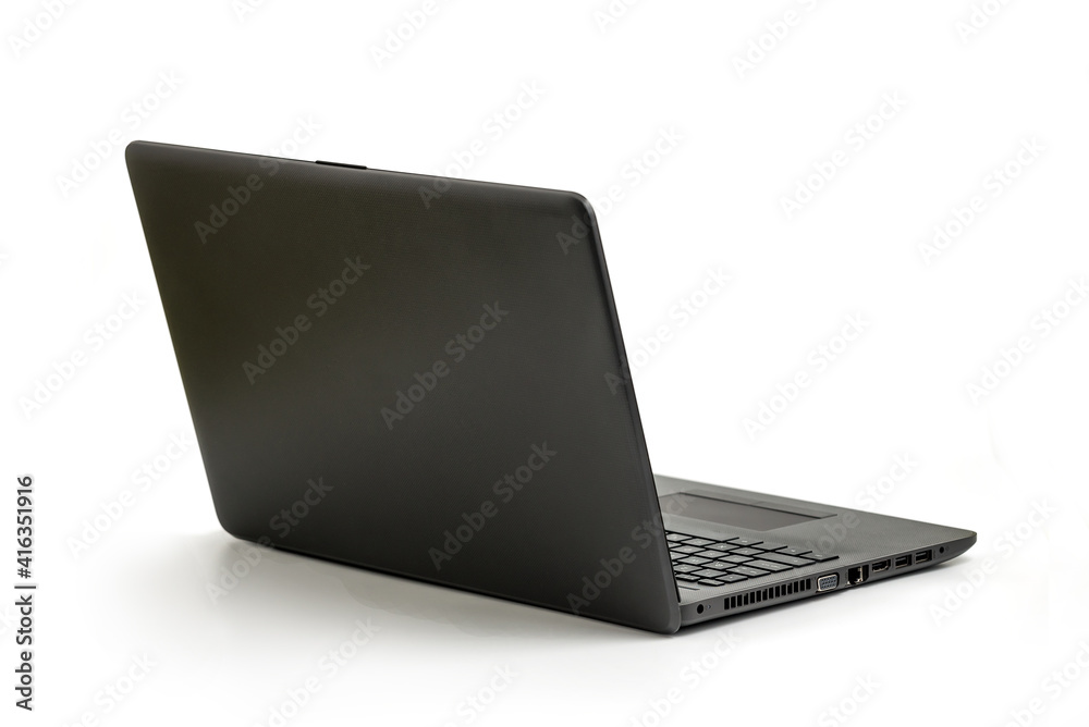 Laptop isolated on white background - back view with clipping path ...