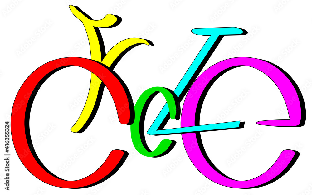 Cycle text lettering bysicle shape, multycolor eps10 vector isolated on ...