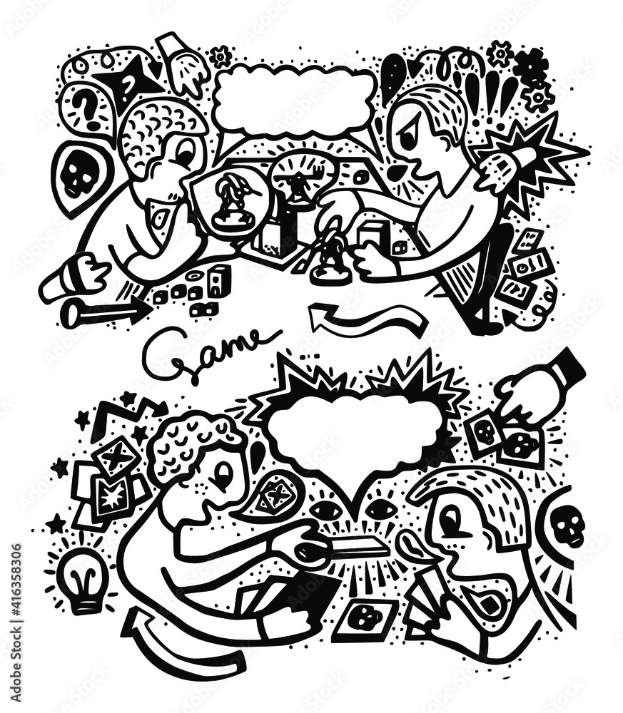 Retro vector set of comic drawings about board games warcraft and ...