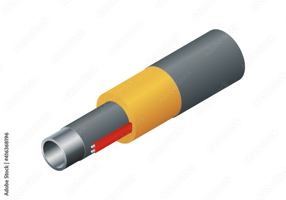 Isometric vector illustration steel pipes in insulation isolated on ...